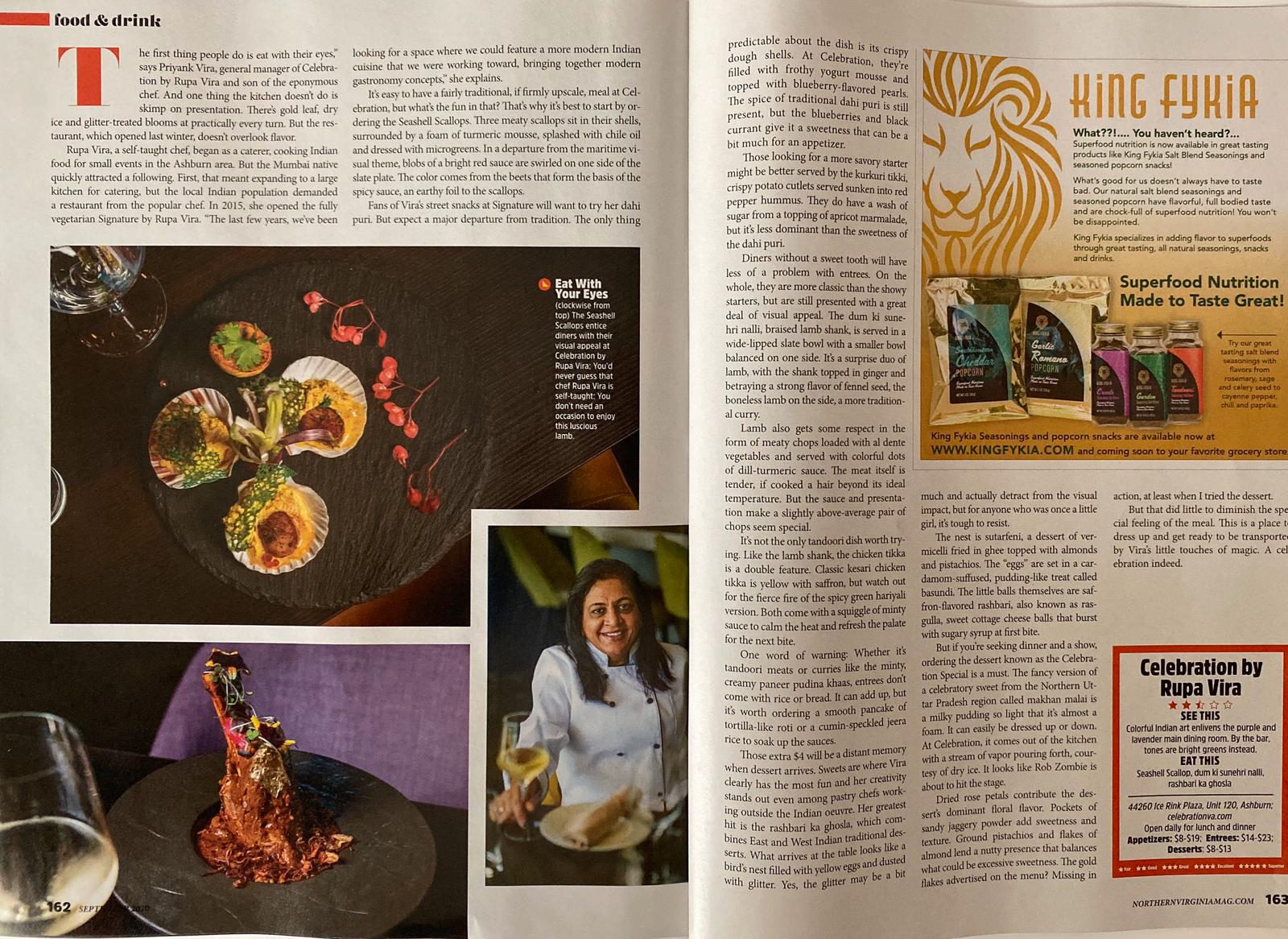 Northern VA Magazine - Best of NoVA. Indian Cuisine - Chef Rupa Vira